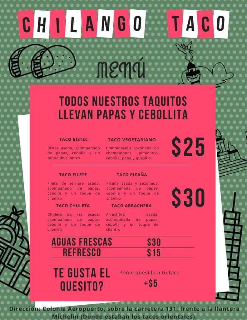 Menu at Chilango taco restaurant, Puerto Escondido