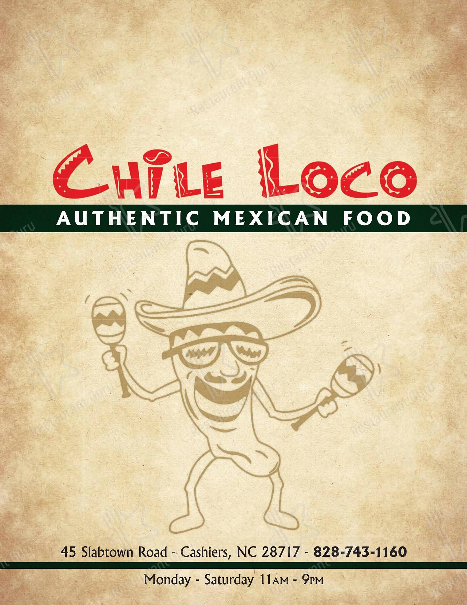 Menu at Chile Loco Authentic Mexican Restaurant, Cashiers NC, Cashiers
