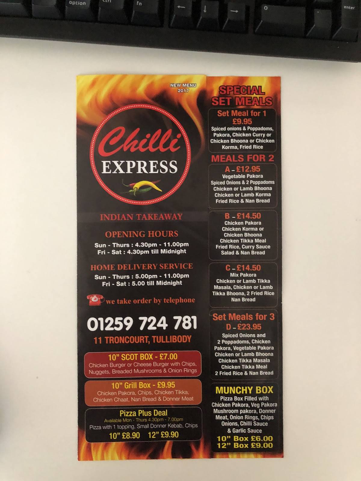 Menu at Chilli Express fast food, Alloa, 11 Tron Ct