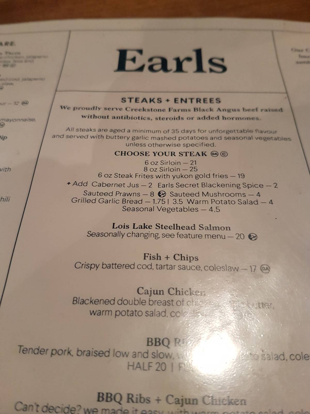 Menu at Earls Kitchen + Bar, Chilliwack, Luckakuck Way