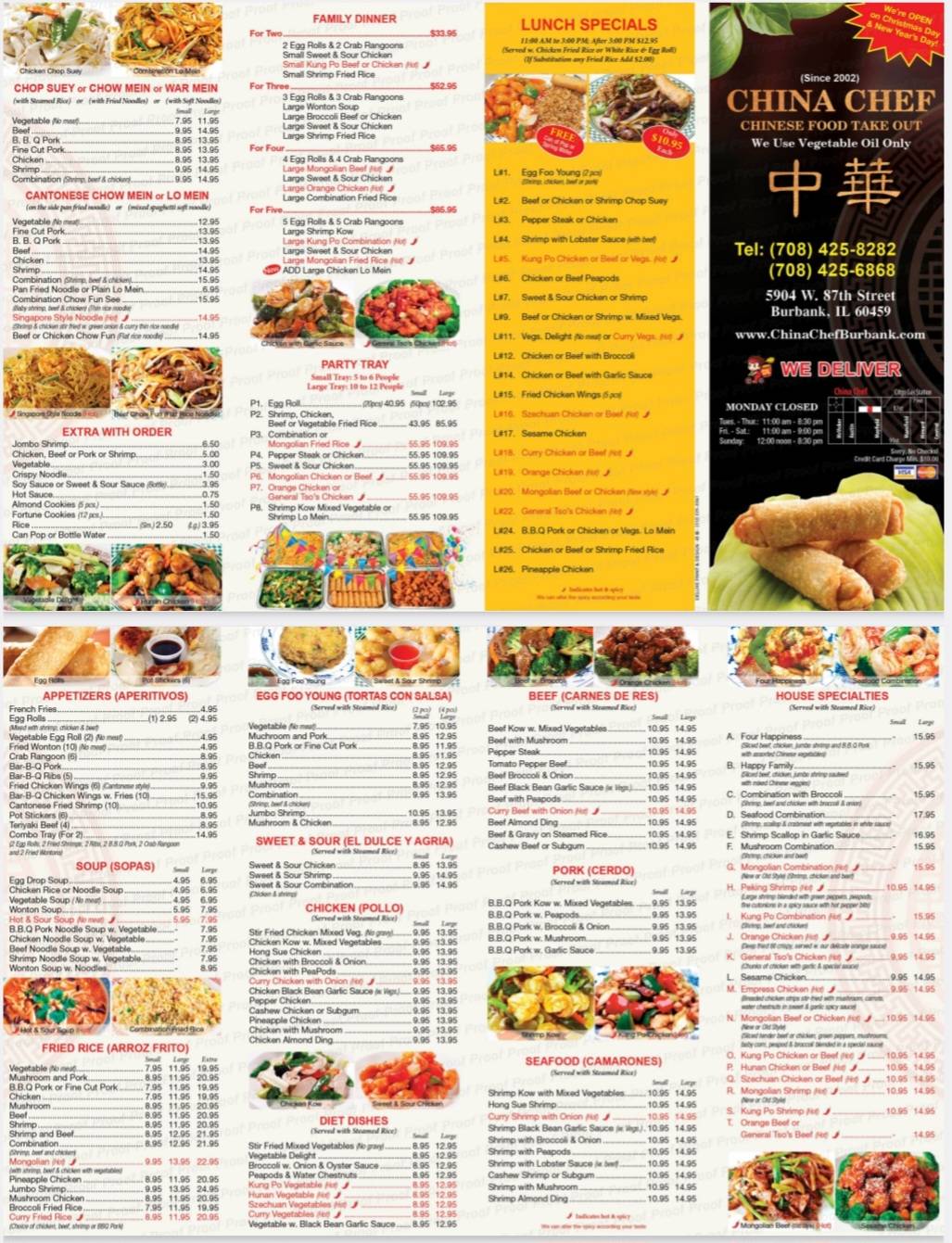 Menu at China Chef Of Burbank restaurant, Burbank, W 87th St