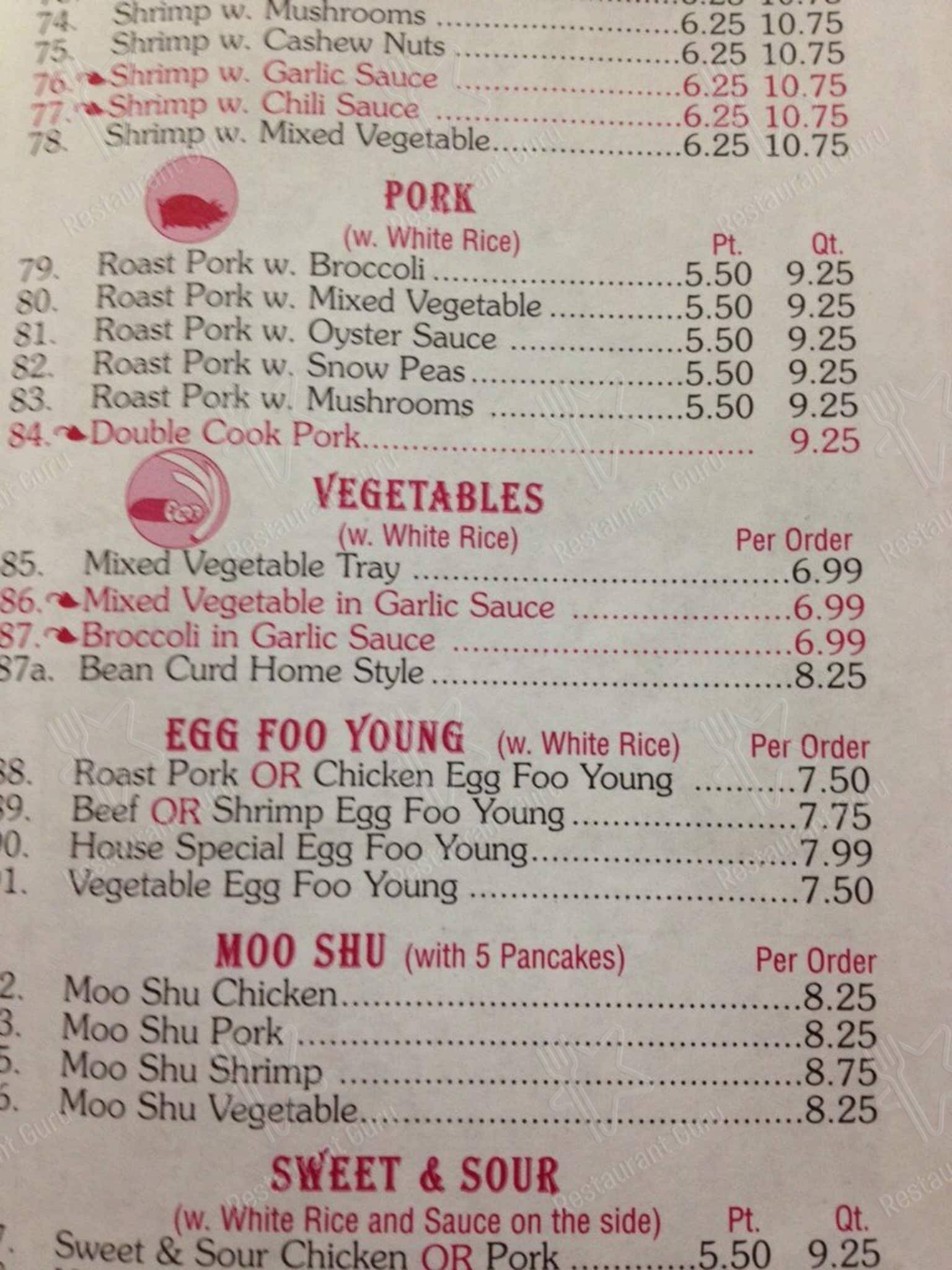 Menu at China Chen restaurant, Sun City Center