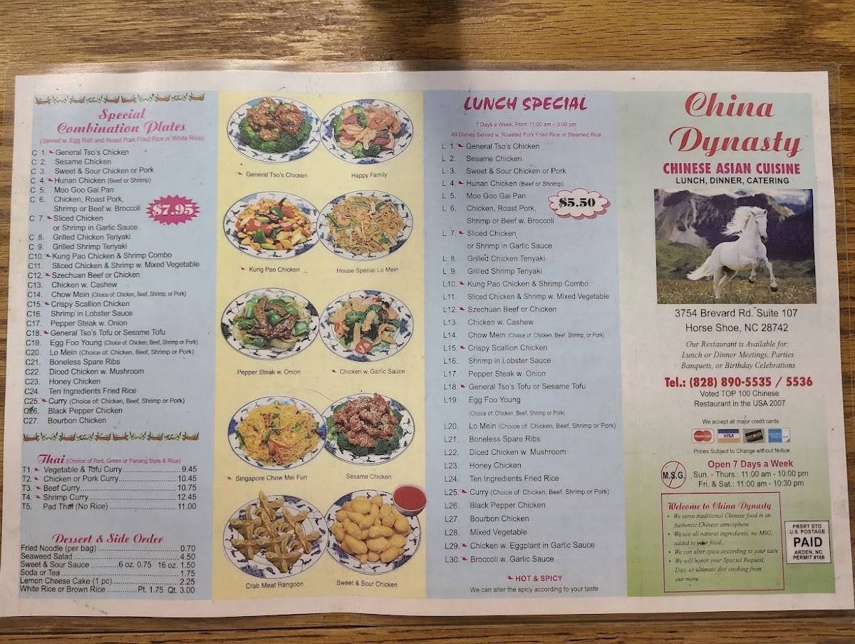 China dynasty menu store