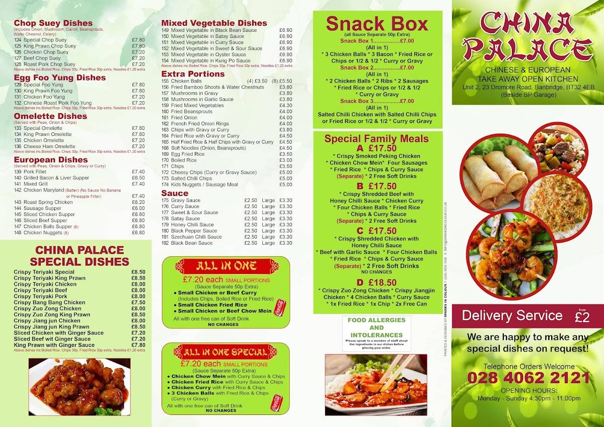 Menu at China Palace fast food, Banbridge