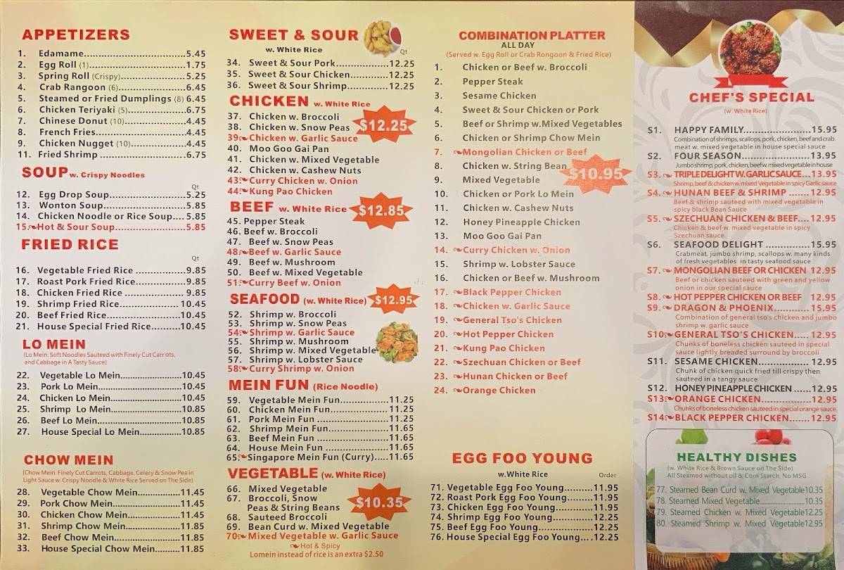 Menu at China Restaurant, Plattsburg