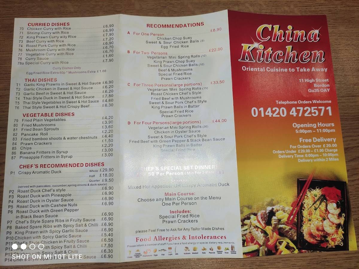 Menu at China kitchen fast food, Bordon