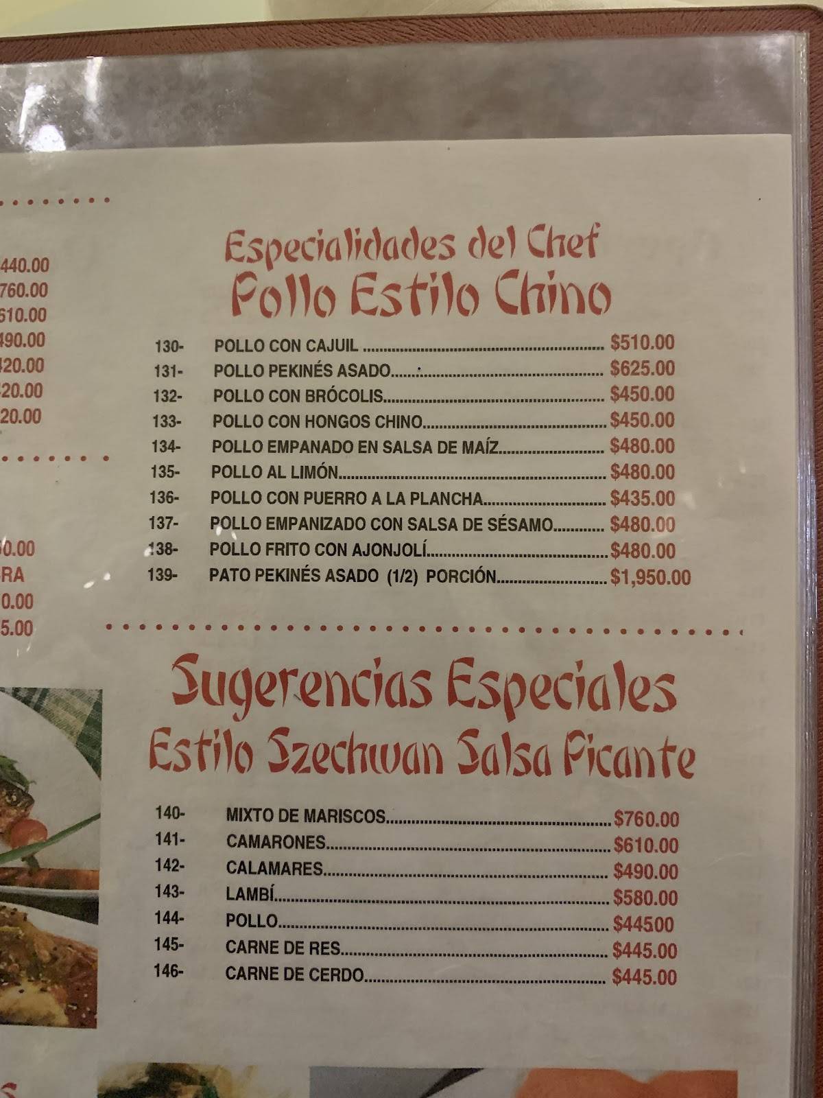 Menu at Chino Lee restaurant, Santo Domingo