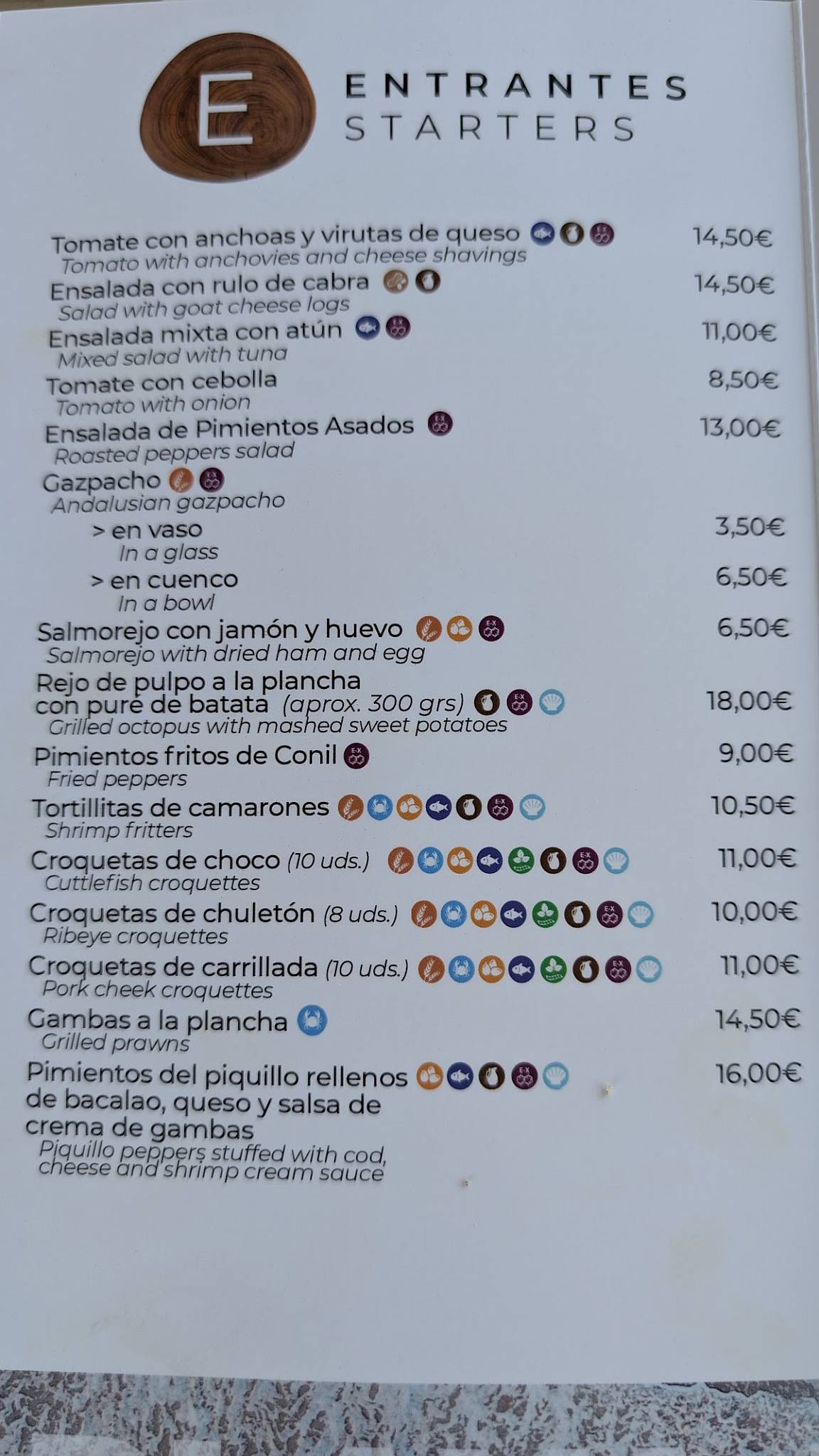 Carta del restaurante Chiringuito Los Troncos, El Lentiscal, El Lentiscal