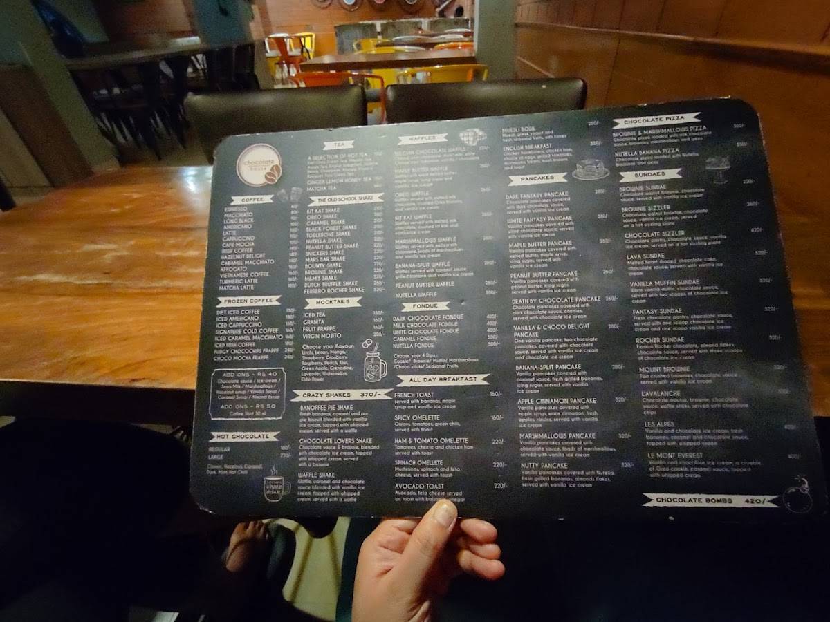 Menu at Chocolate House - Colva, Margao, Colva Police Station