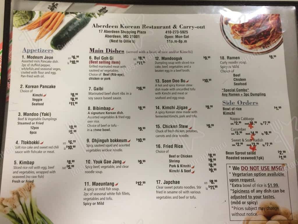 Menu at Kimchi Joy - Korean Restaurant, Aberdeen