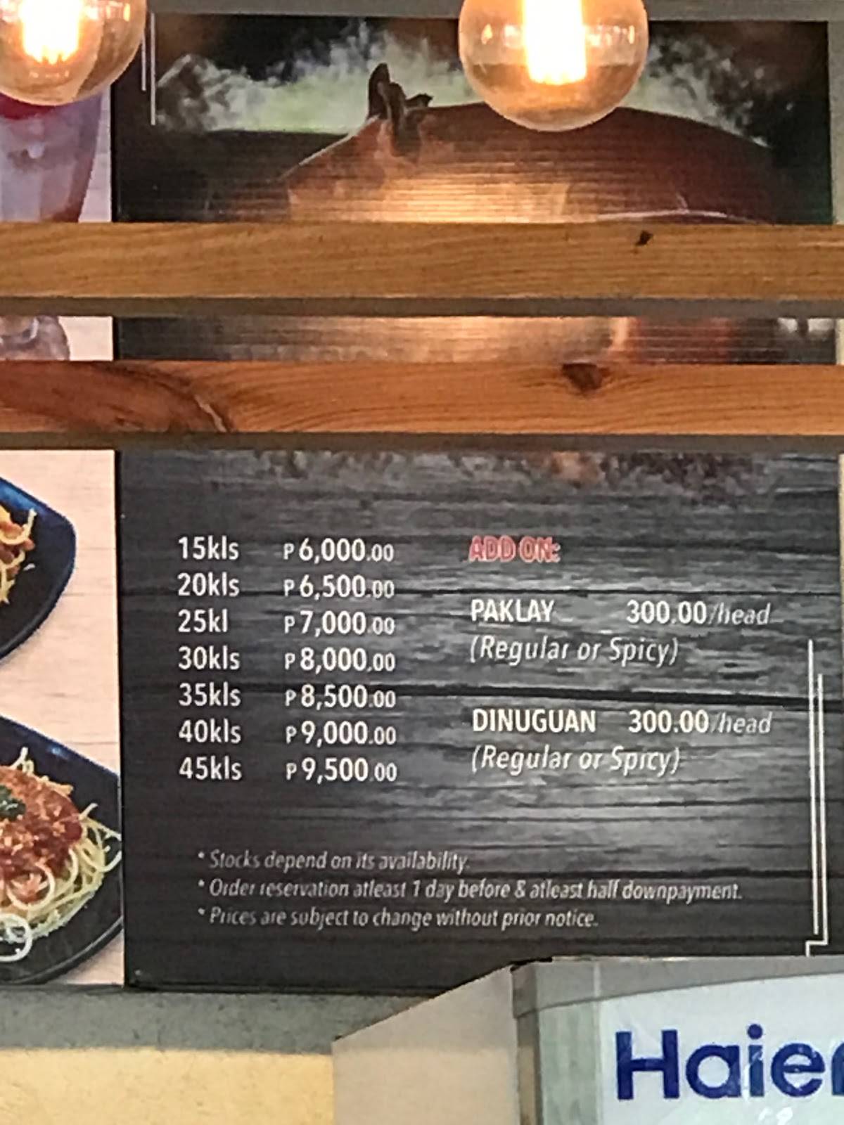 Menu at Chop'd Lechon restaurant, Dumaguete
