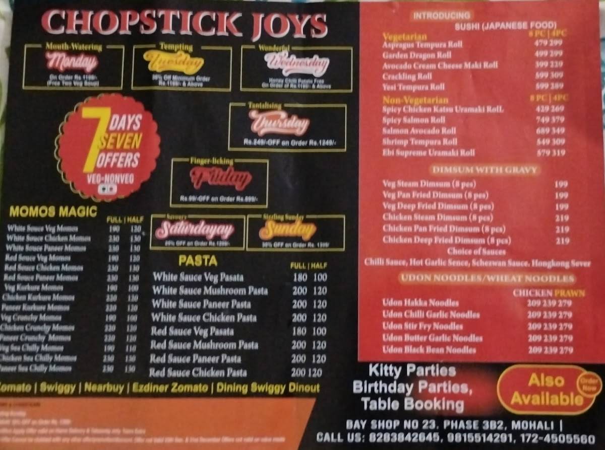 Menu at Chopstick joys, Sahibzada Ajit Singh Nagar