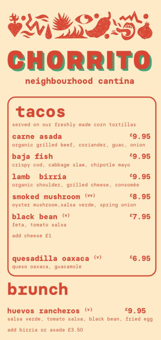Menu at Chorrito restaurant, Edinburgh