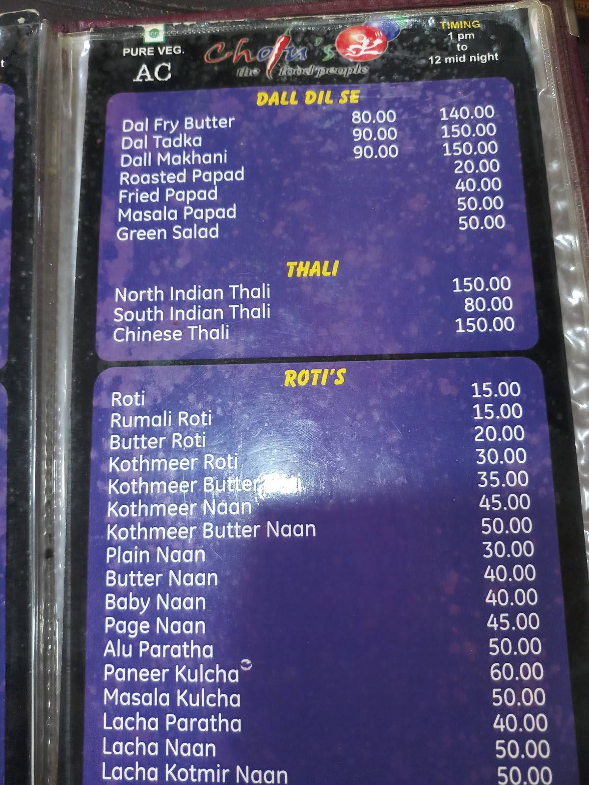 Menu at Chotu's The Food People, Hyderabad, 21-6-449 1