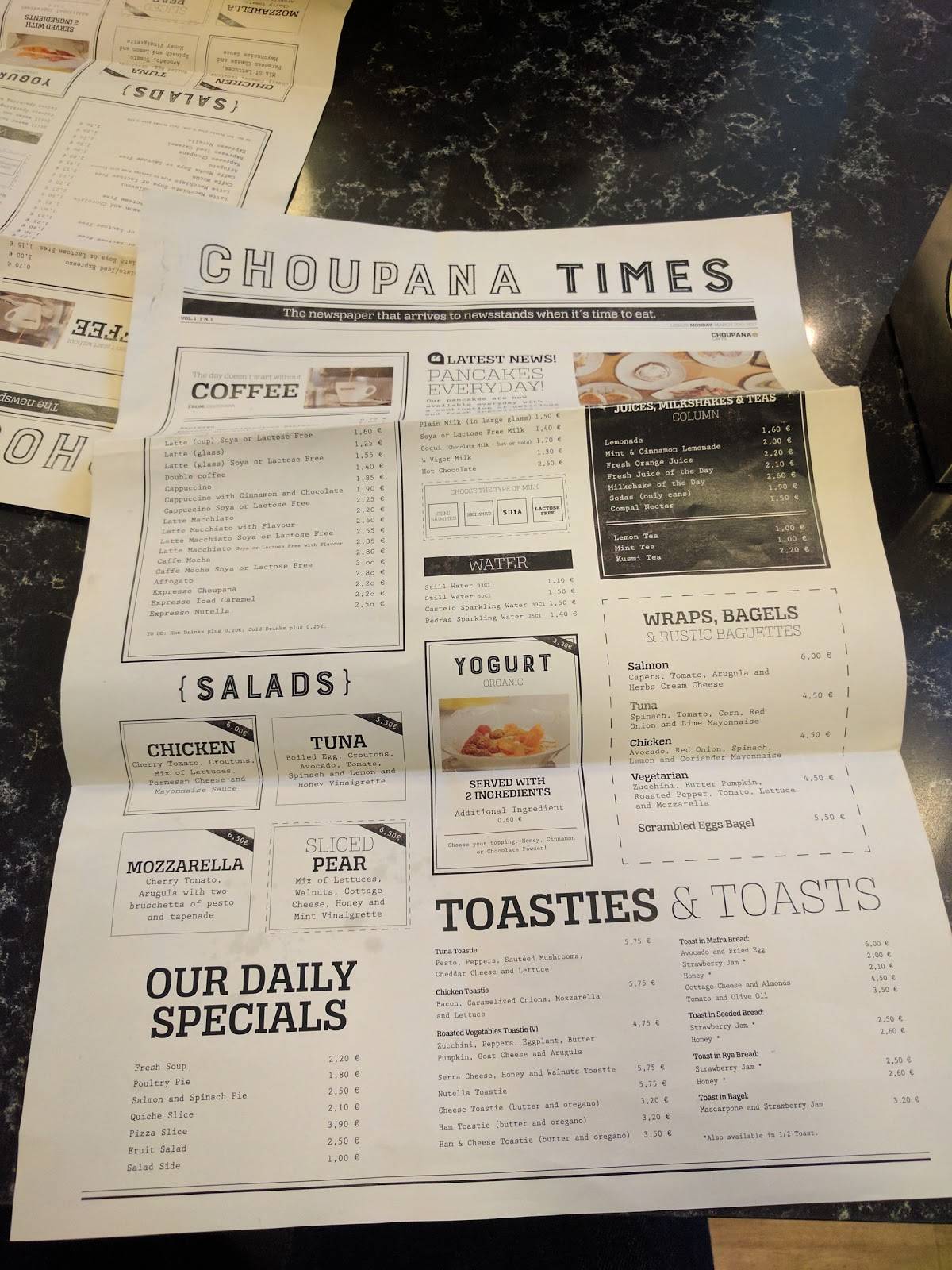Menu em Choupana Caffé café, Lisboa, Av. da República 25A