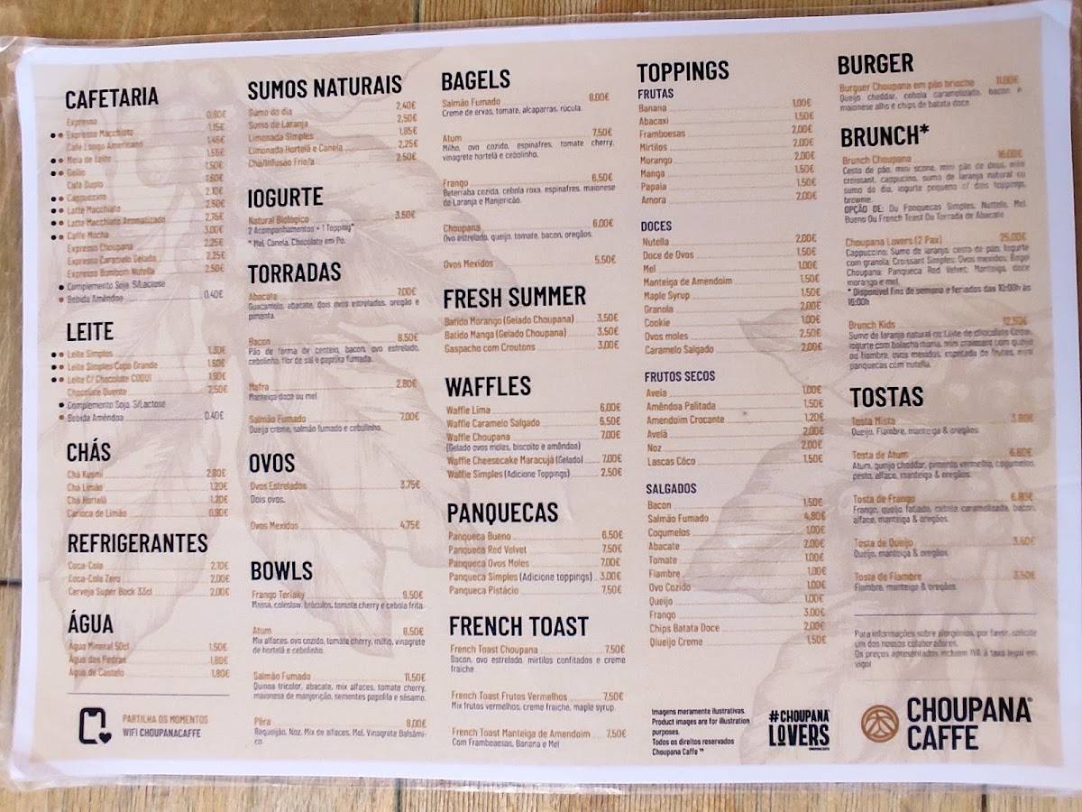 Menu em Choupana Caffé café, Lisboa, Av. da República 25A