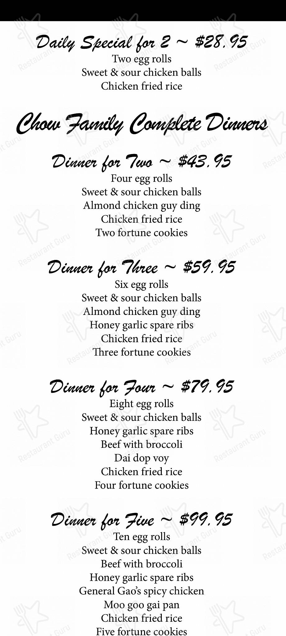 Menu at Chow Family Restaurant, Truro
