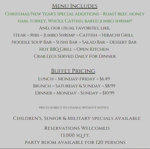 Menu at Chow King Grill & Buffet Restaurant, Dothan
