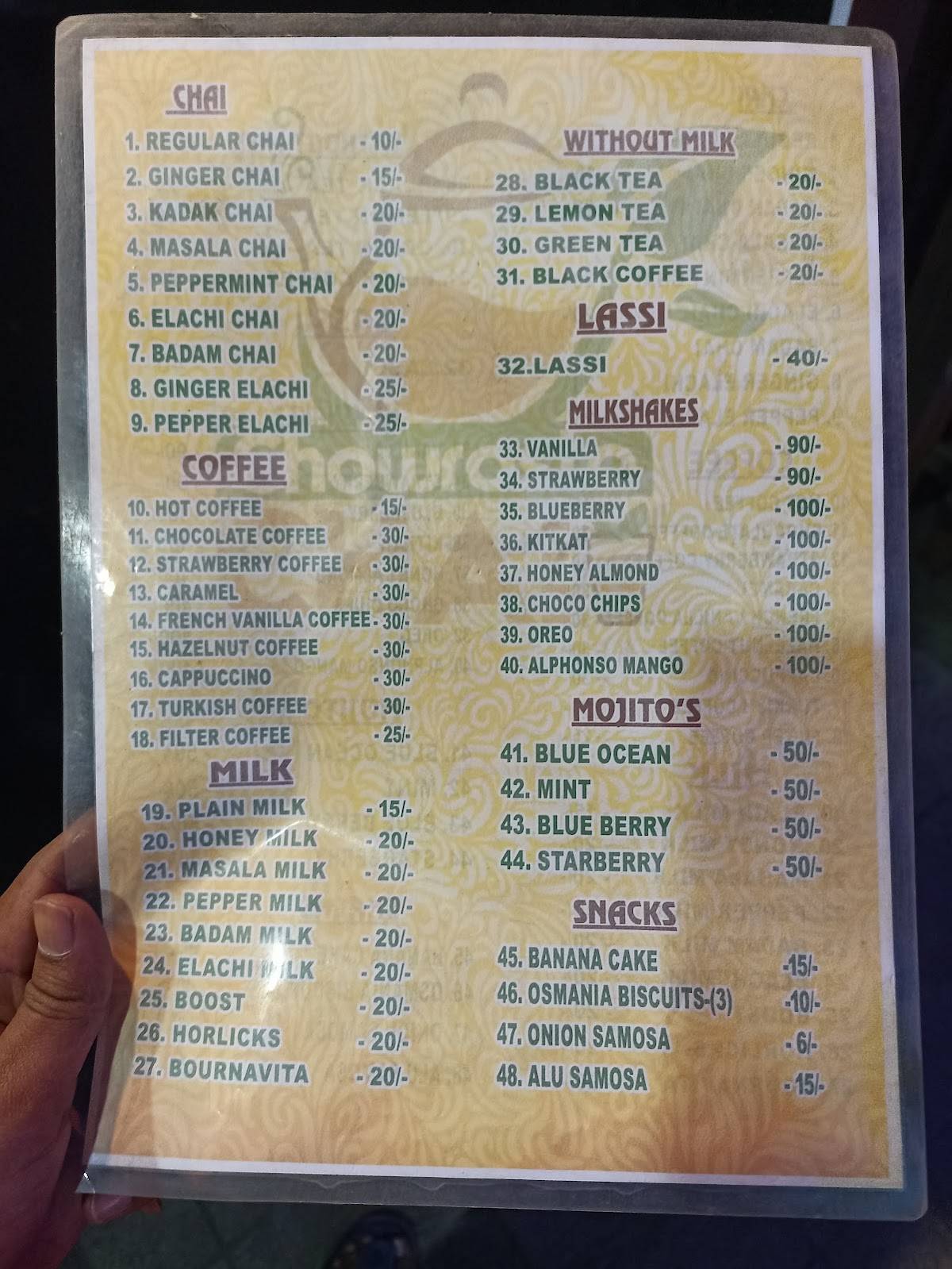 Menu at Chowrasta CHAI, Hyderabad, MIG-415 KPHB Road