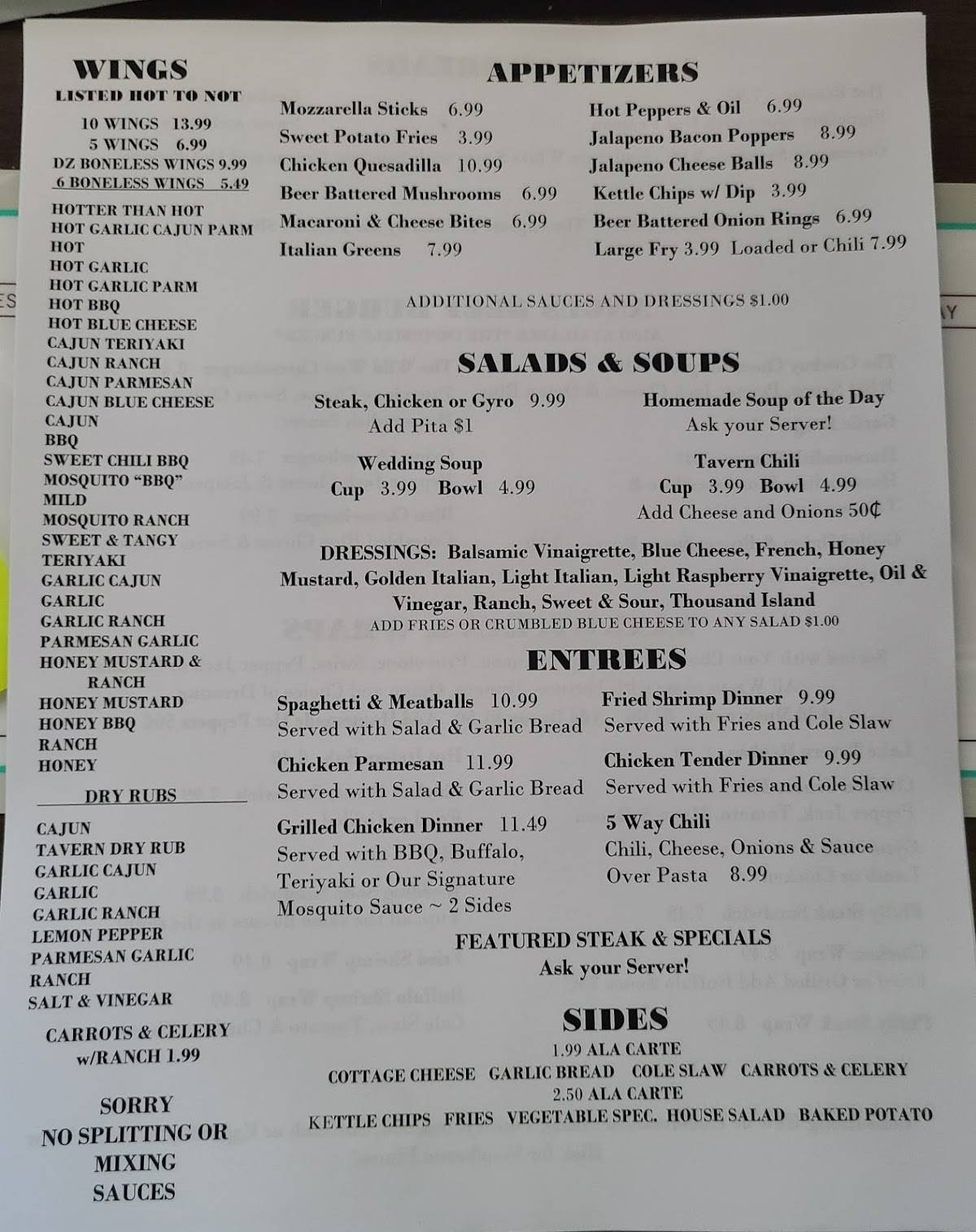 Menu at Chrissy's Lake Tavern pub & bar, Cortland