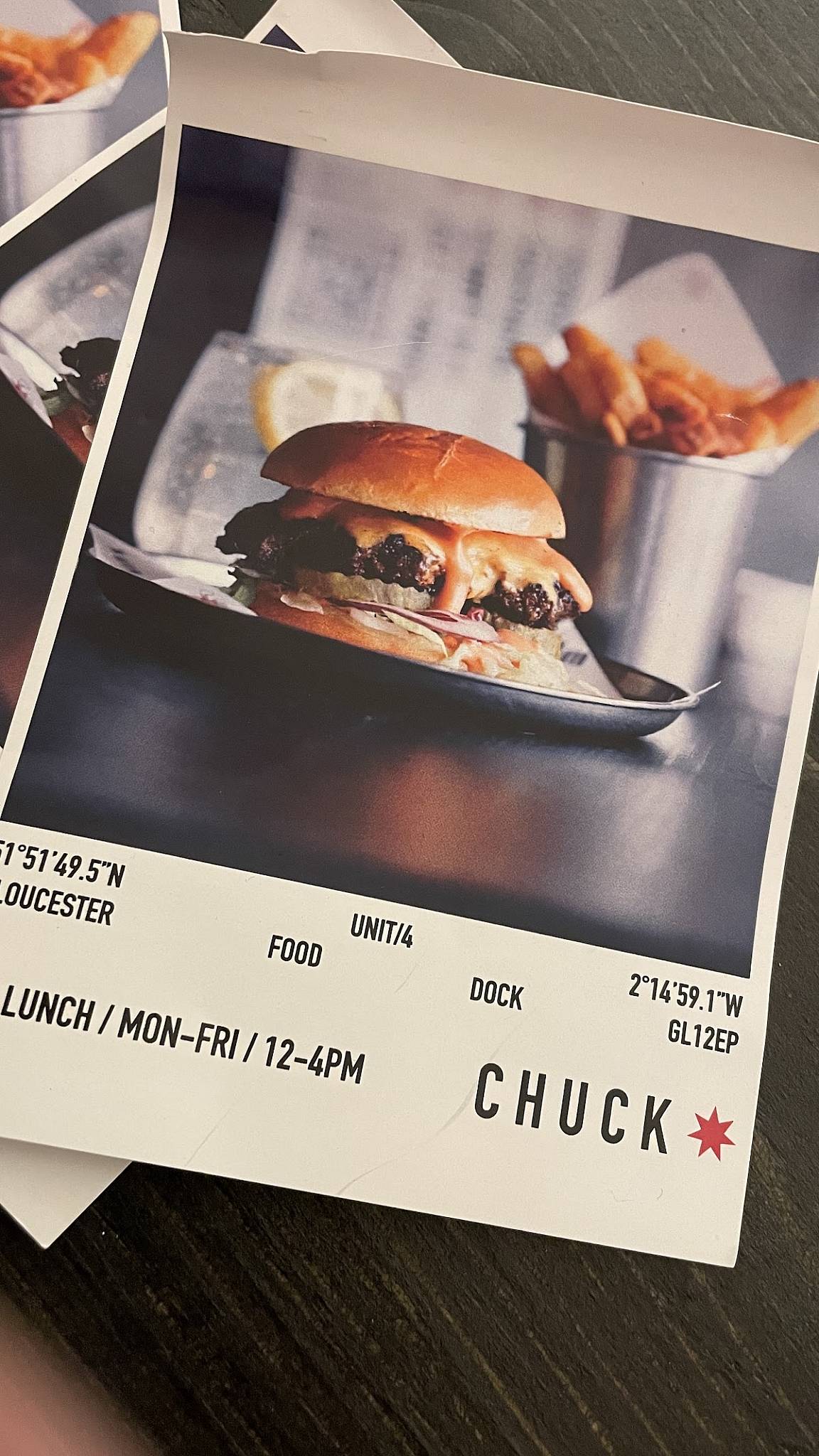 Menu at Chuck Burgers restaurant, Gloucester