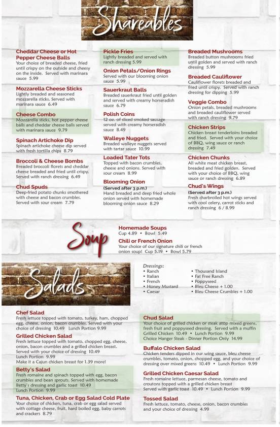 Menu at Chud's Grille restaurant, Fremont