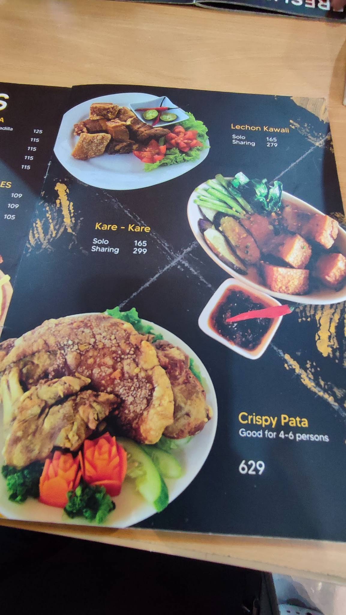 Menu at Chums Restaurant, General Trias