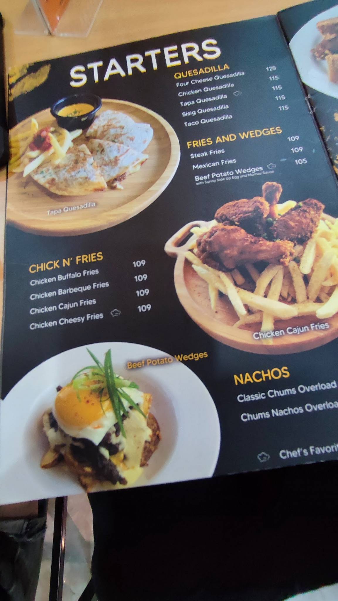 Menu at Chums Restaurant, General Trias
