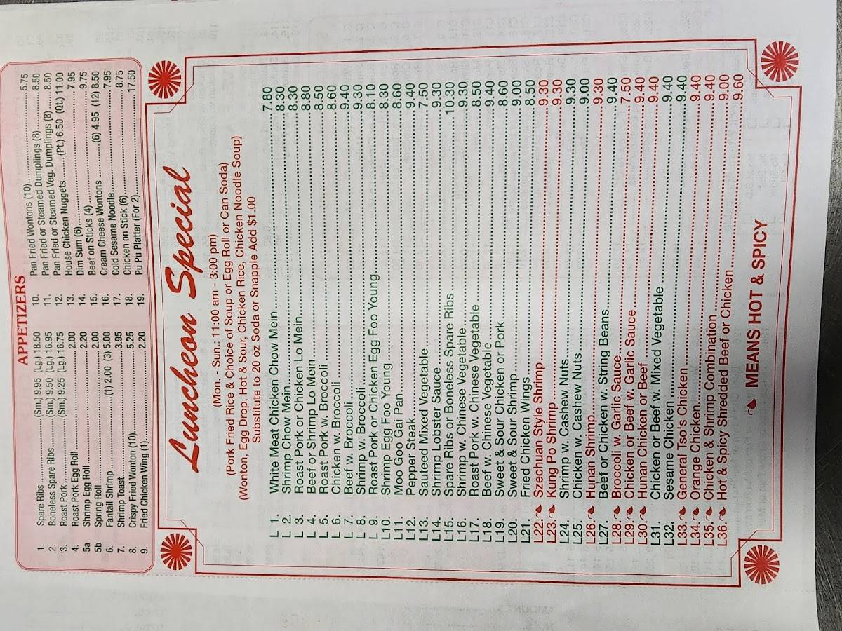Menu at Chung Hing Chinese Food restaurant, West Babylon