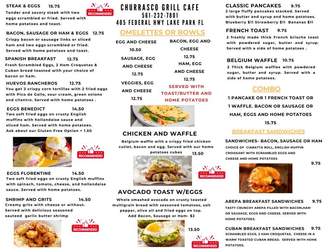 Menu at Churrasco Grill Cafe, Lake Park