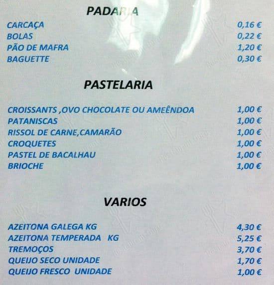 Menu at Churrasqueira das Olarias, Lisbon