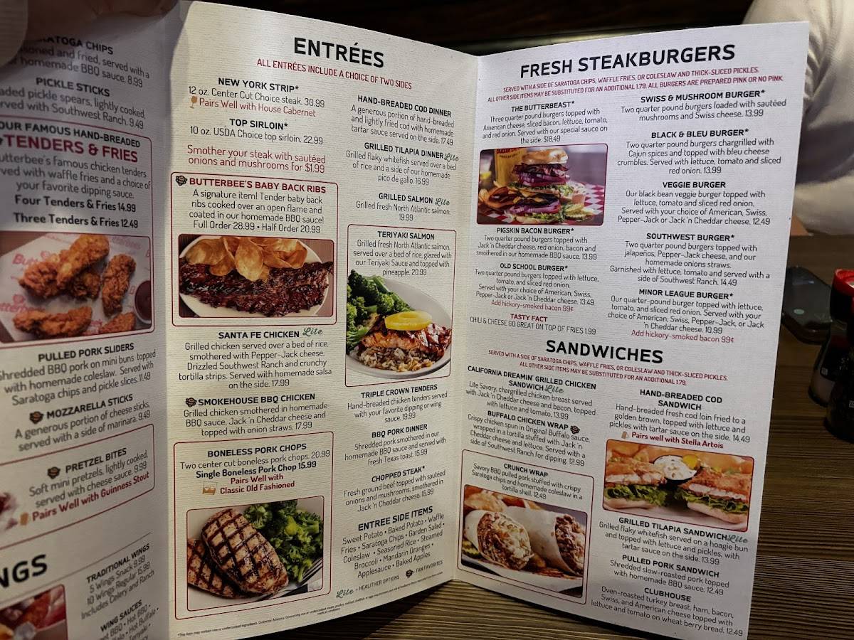 Menu at Butterbee's American Grille restaurant, Cincinnati