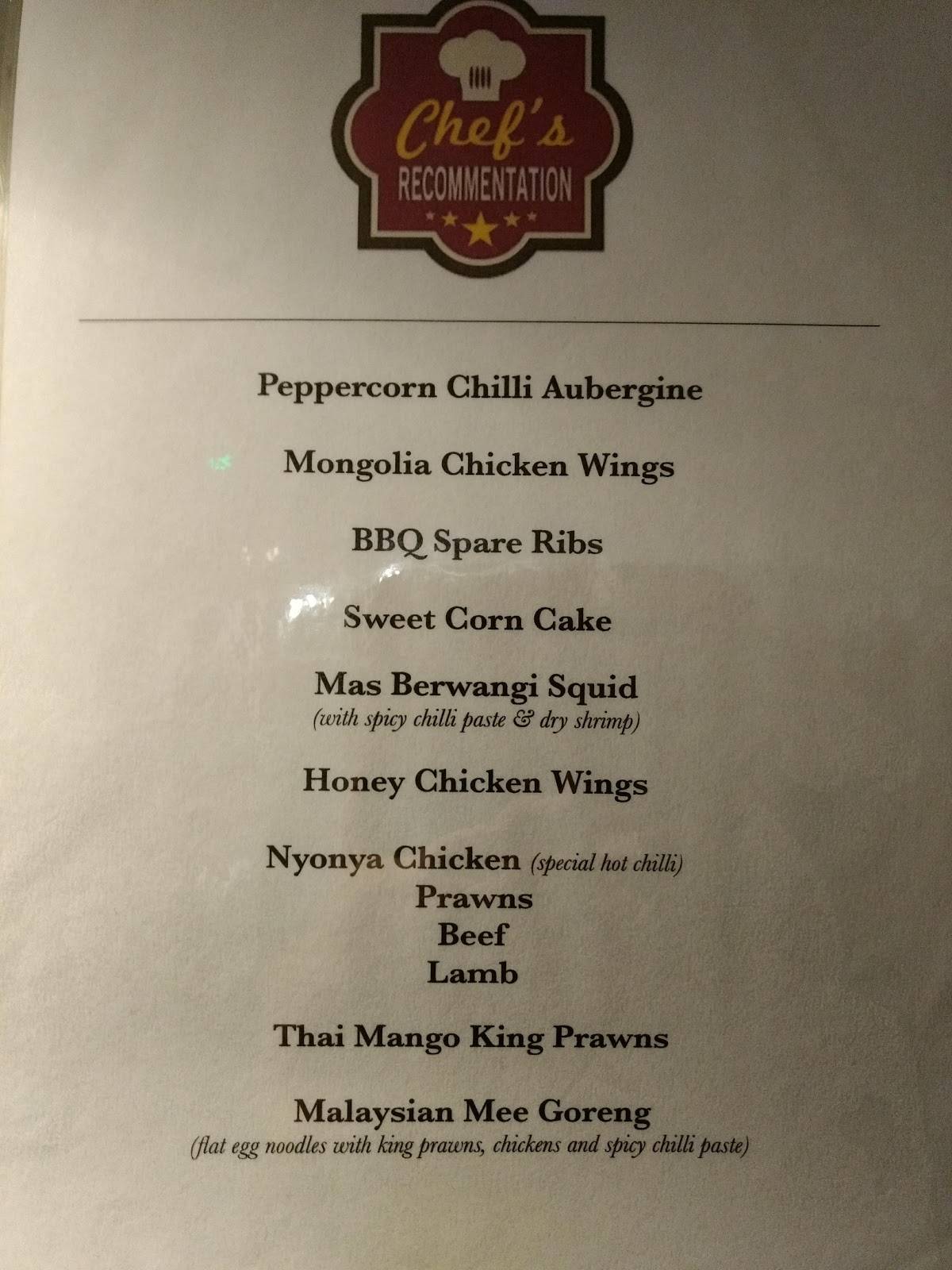 Menu at Cinta restaurant, Godmanchester