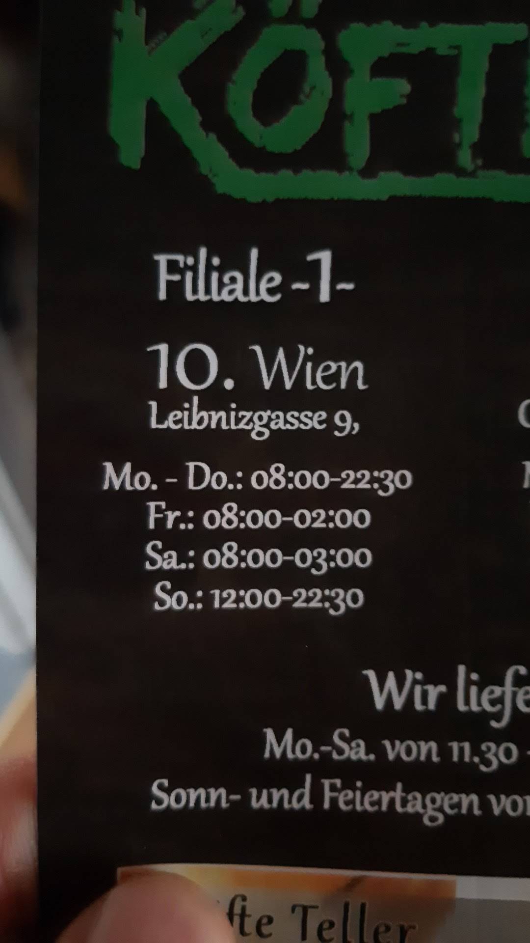 Menu at Cio's Grill & Kebap restaurant, Vienna