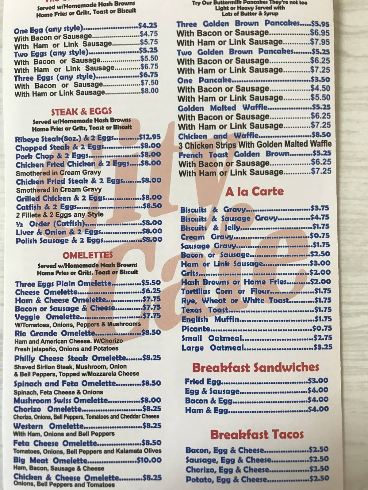 Menu at City Cafe, South Houston, 513 College Ave