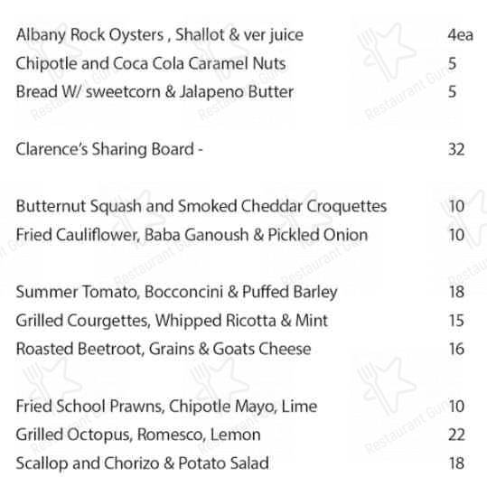 Menu at Clarences Company Store restaurant, Mount Lawley