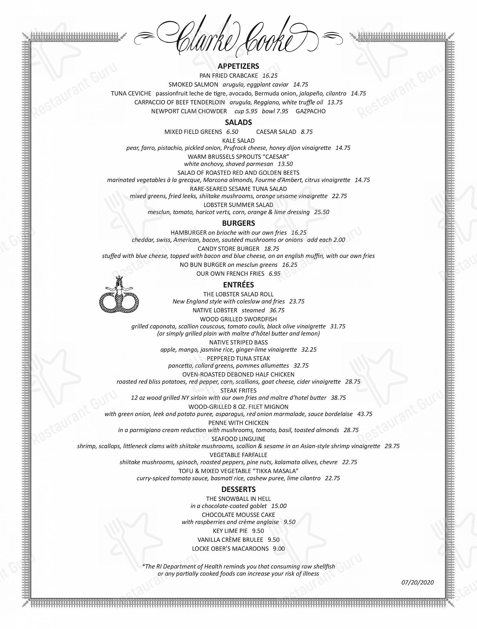 Menu at Clarke Cooke House restaurant, Newport, 24 Bannister's Wharf