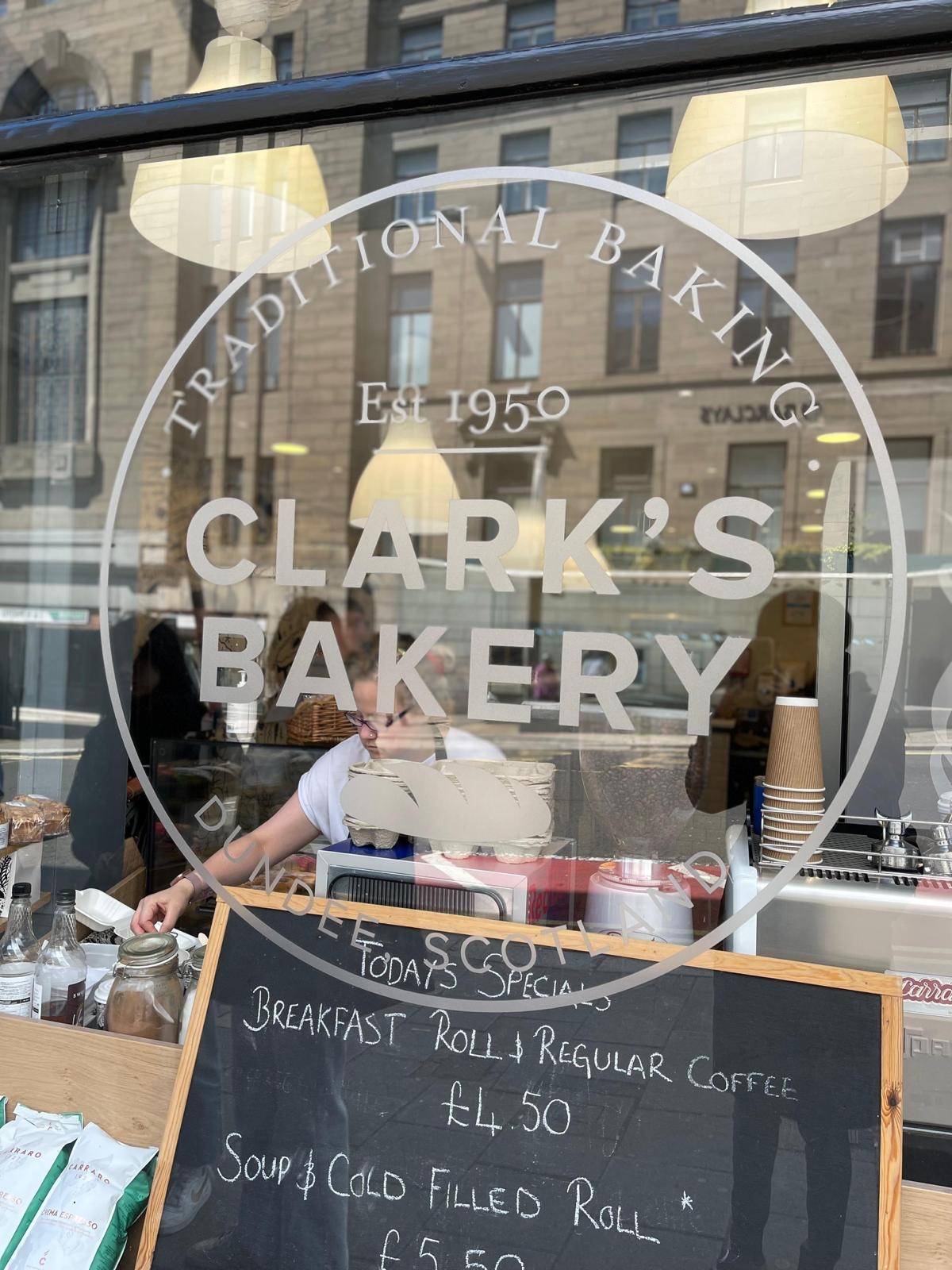 Menu at Clarks Bakery, Dundee, 3 Crichton St
