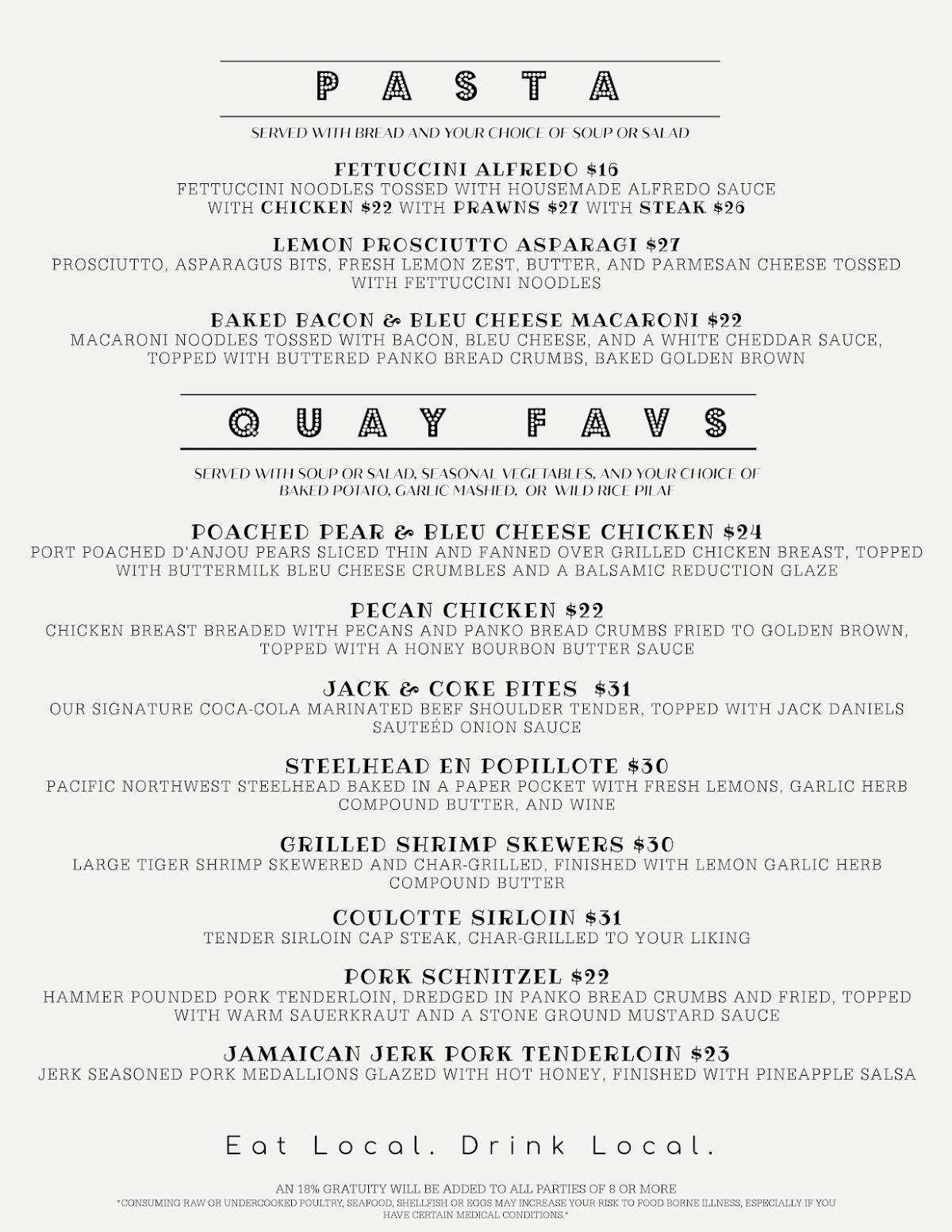 Menu at Quay restaurant, Clarkston