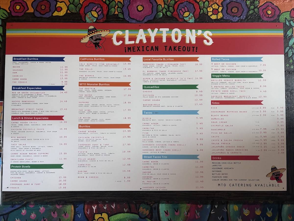 Menu at Clayton's Mexican Take Out fast food, Coronado