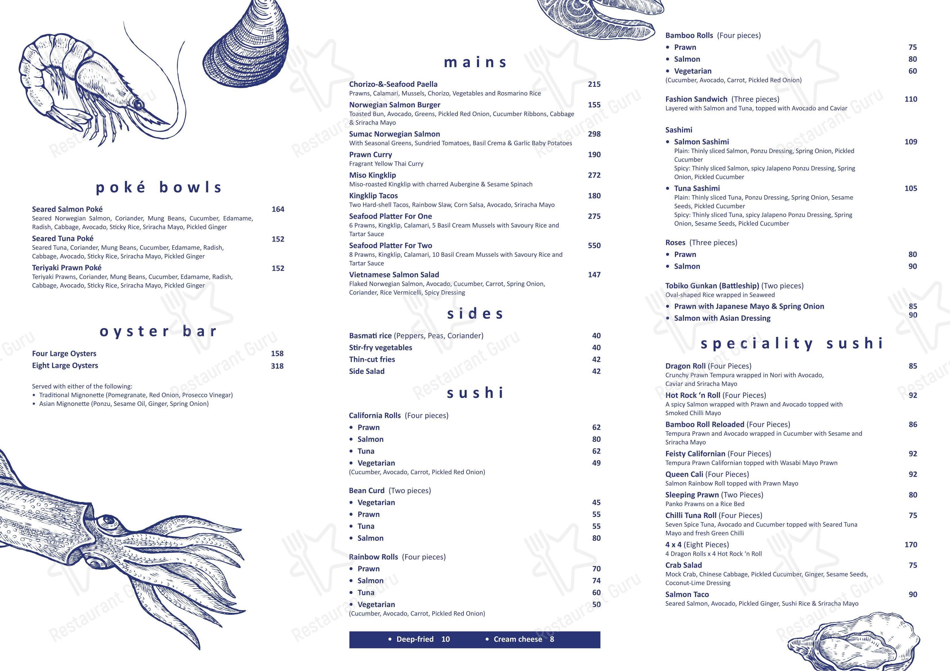 Menu at Clear Restaurant, Bloemfontein