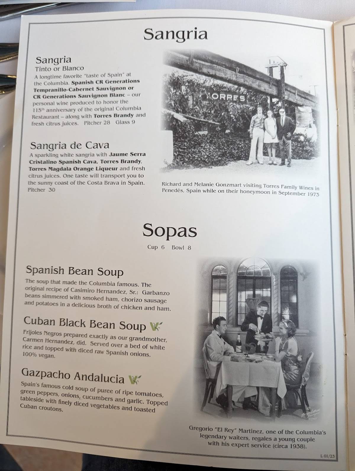 Menu at Columbia Restaurant Sand Key, Clearwater