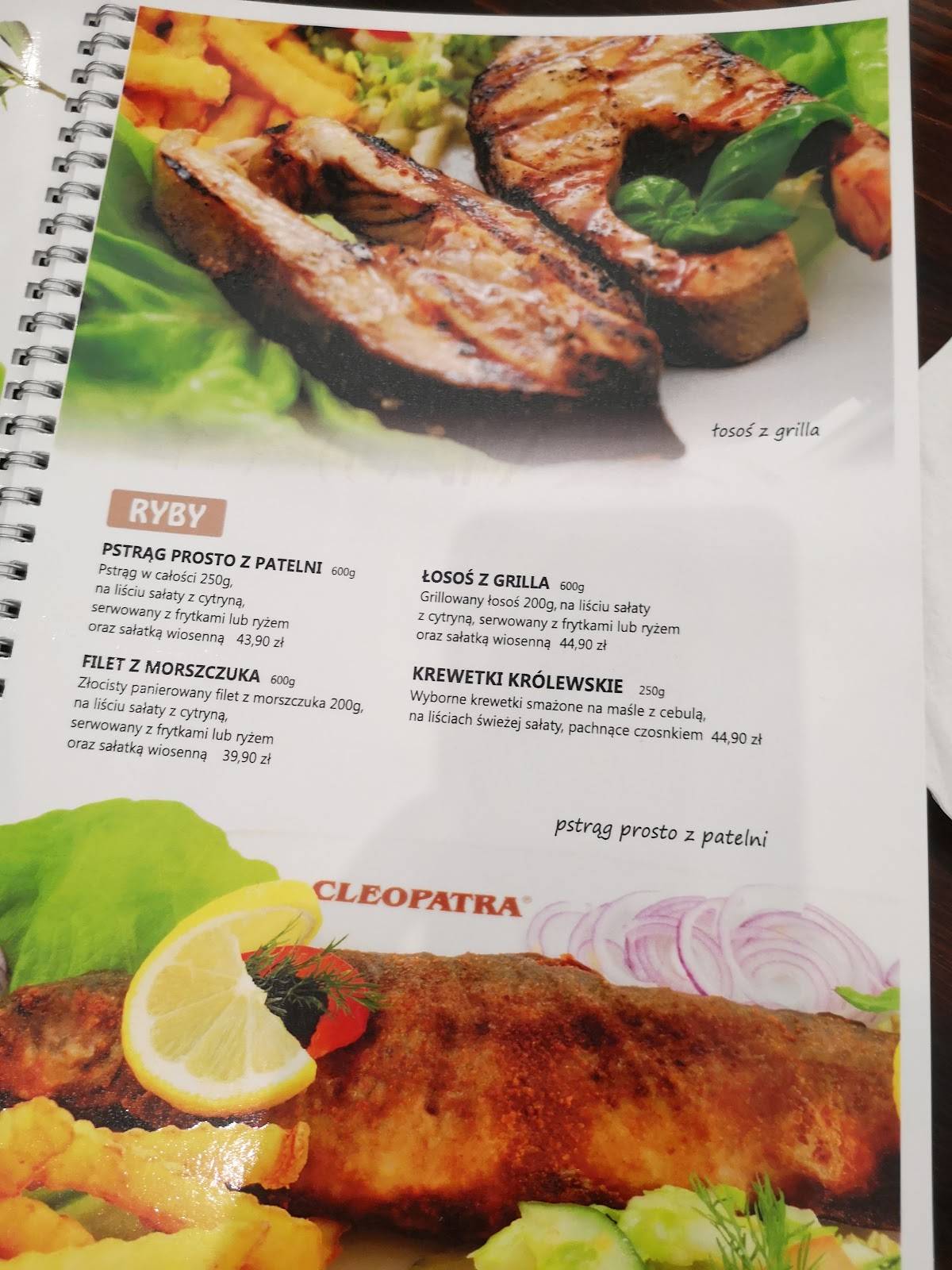Menu at Cleopatra restaurant, Radom, Bolesława Chrobrego 1/Lokal 145