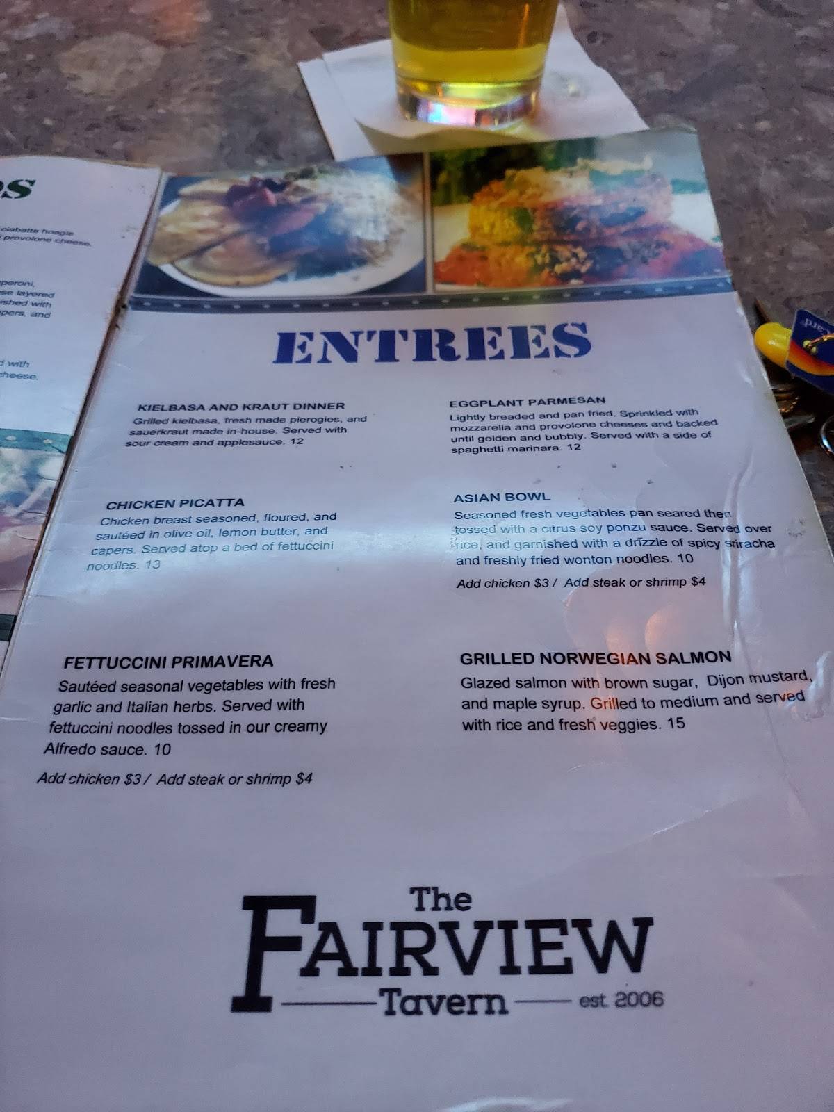 Menu at The Fairview Tavern pub & bar, Cleveland, Lorain Rd