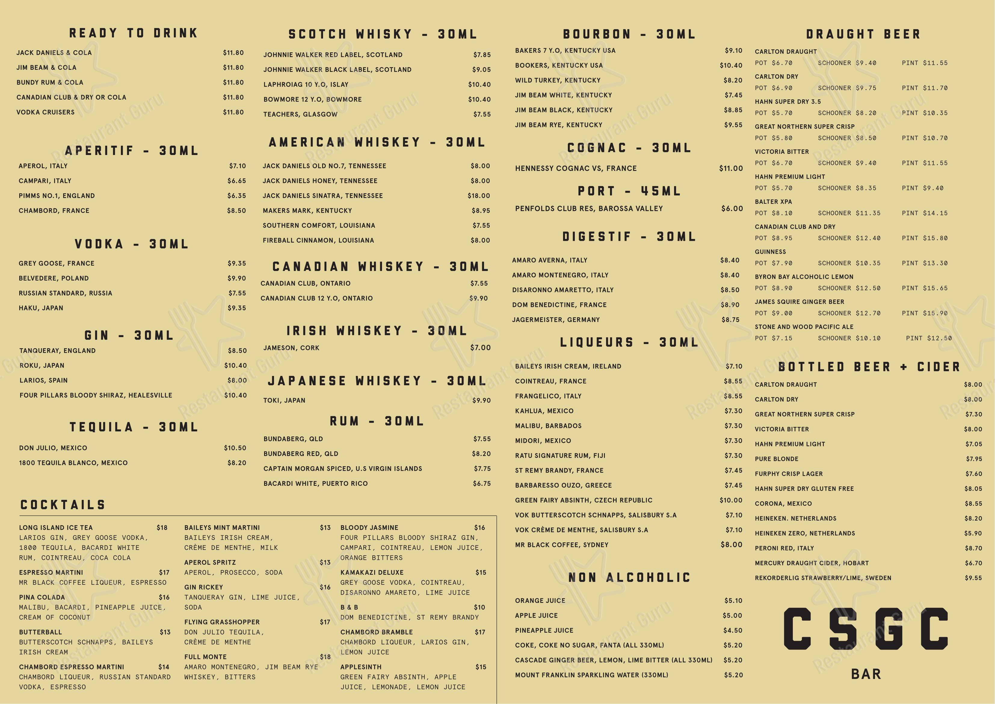 Menu at Clifton Springs Golf Club Bistro, Clifton Springs