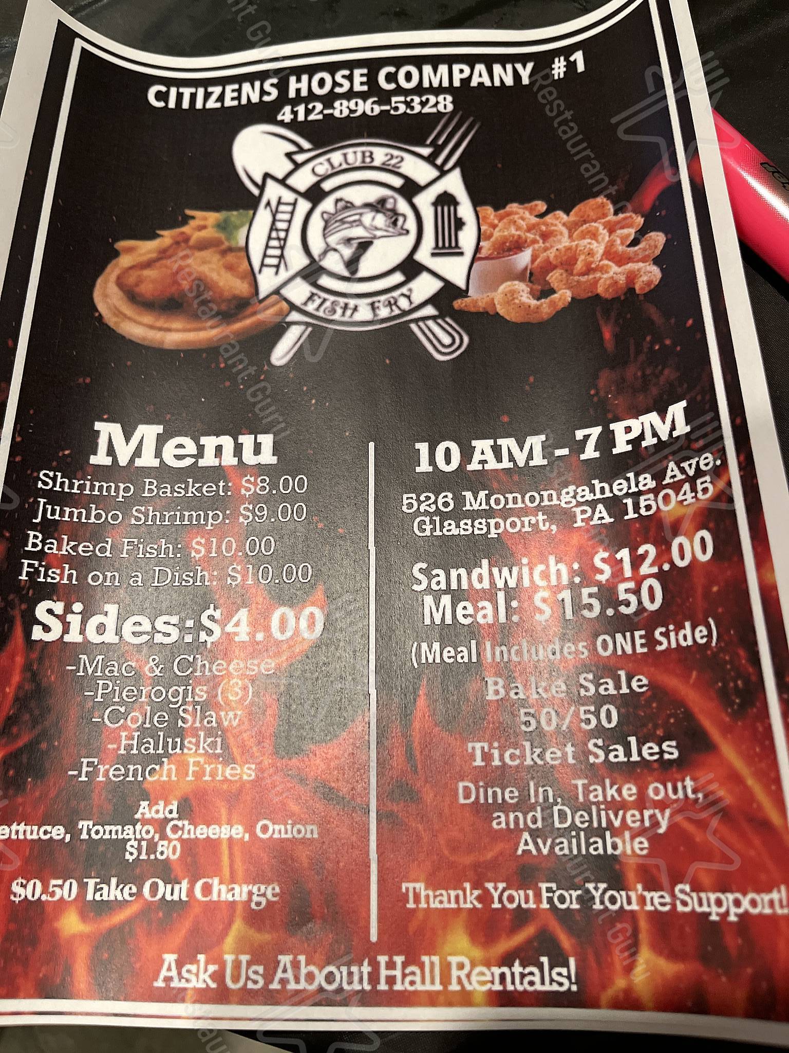 Menu at Club 22, Glassport