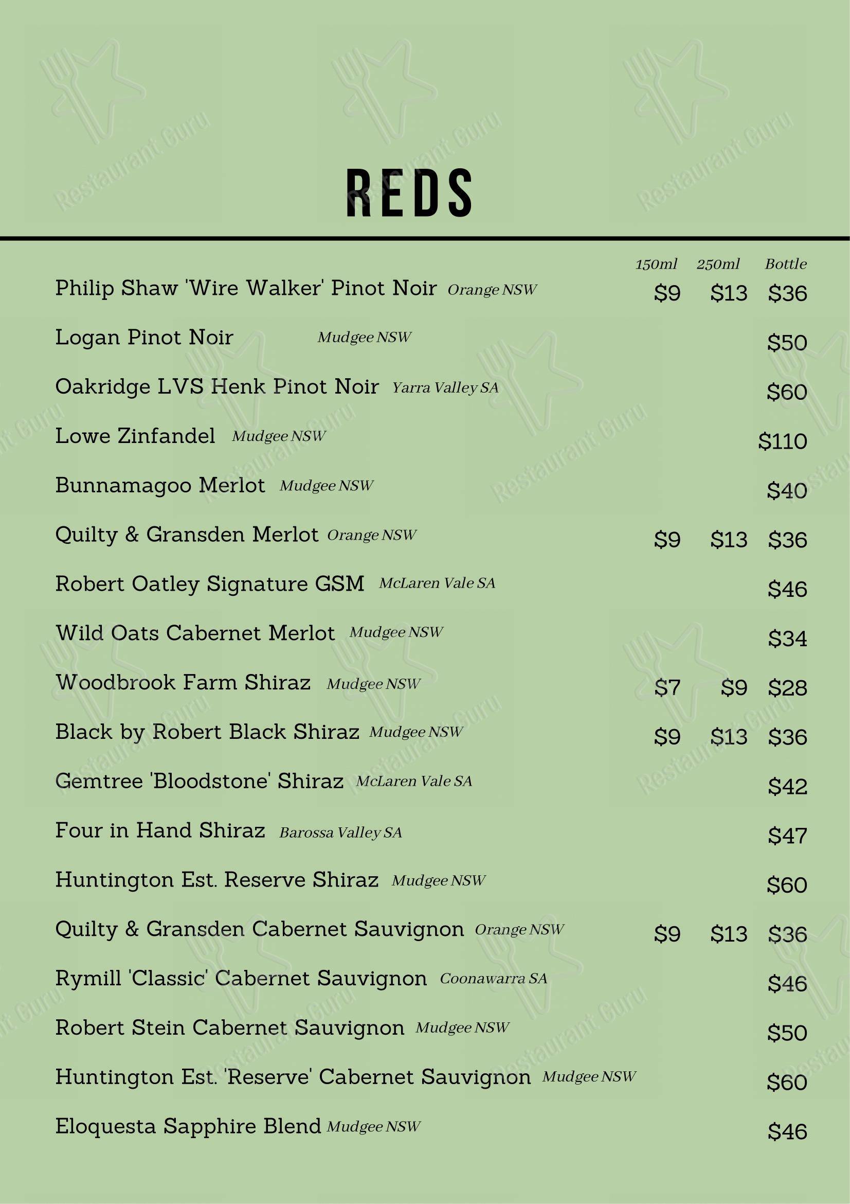 Menu at Club Mudgee, Mudgee