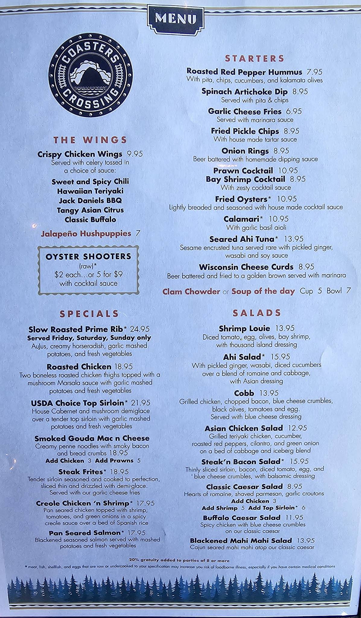 Menu at Coasters Crossing pub & bar, Oregon City