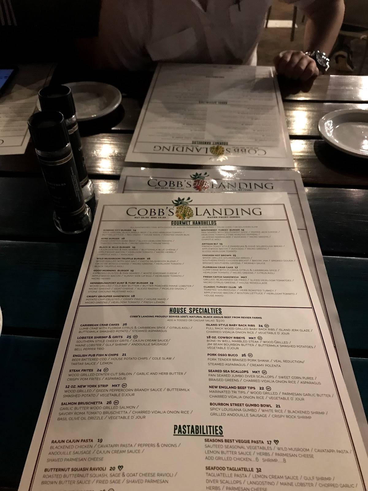 Menu at Cobb's Landing restaurant, Fort Pierce
