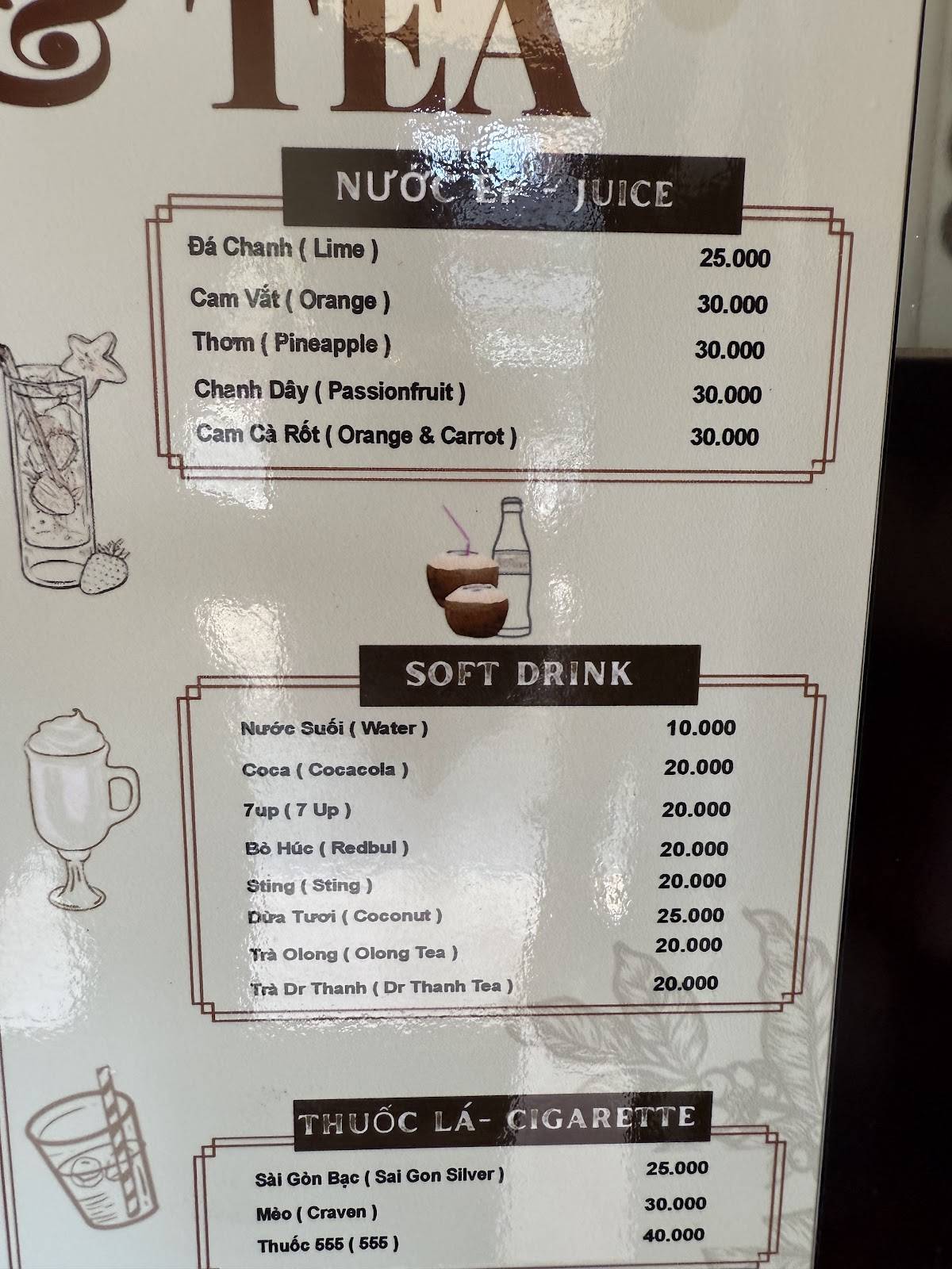 Menu at Cóc Cóc Coffee cafe, Vung Tau